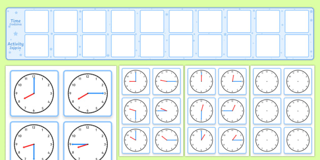 Visual Timetable Display With Clocks Polish - English / Polish