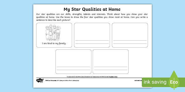 Goals and Aspirations KS1 My Star Qualities at Home Activity Sheet