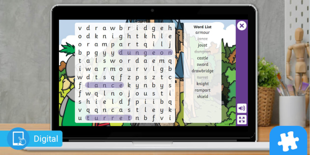 Interactive Knights and Castles Word Search Puzzle Game