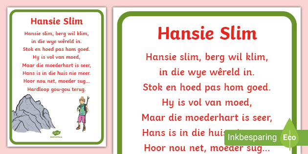 Hansie Slim Lirieke Plakkaat (teacher made)
