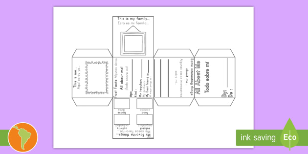 All About Me Cube English/Spanish - Paper Template - Twinkl