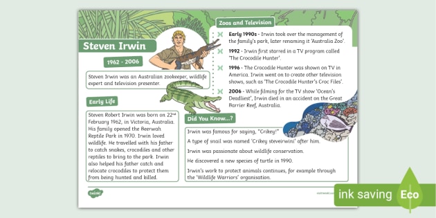 KS1 Steve Irwin Fact File (teacher made)
