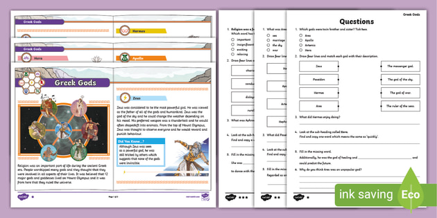 UKS2 Greek Gods Non-Chronological Report Comprehension