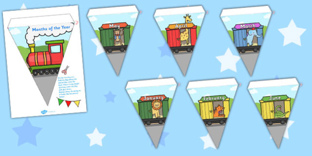 👉 Months of the Year Animal Train Bunting
