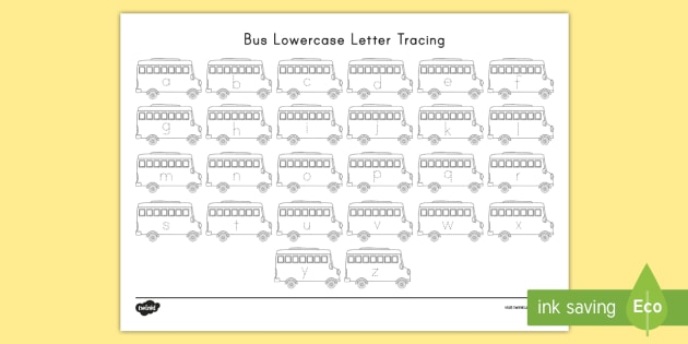 Bus Lowercase Letter Tracing Worksheet / Activity Sheet - USA