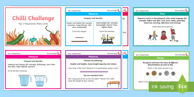Chilli Challenge Year 1 Measurement Maths Cards