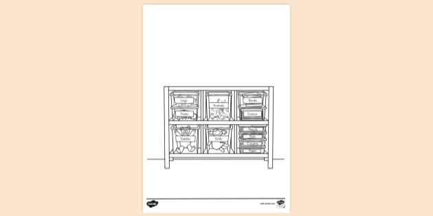 Shelving Unit - Toys Put Away Correctly | Colouring Sheets