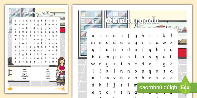 Supermarket Vocabulary Word Search Gaeilge