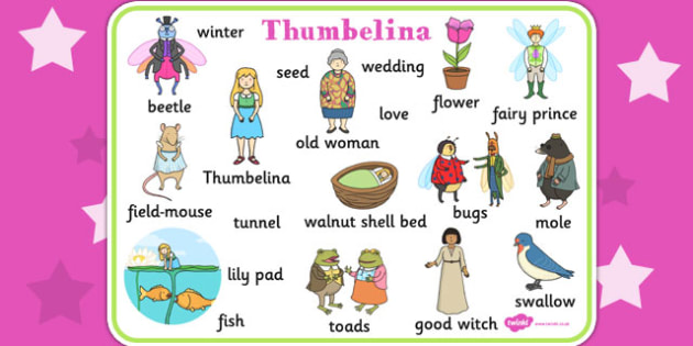 Thumbelina Word Mat - stories, books, visual aid, keywords, read