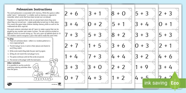 FREE! - Pelmanism Addition Facts Game to 10 (teacher made)