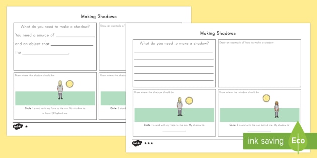 Making Shadows Assessment Differentiated Worksheet / Activity Sheets