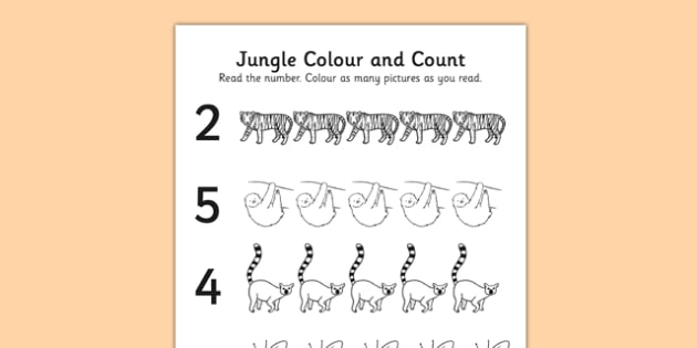 Jungle Themed Count and Colour Sheet