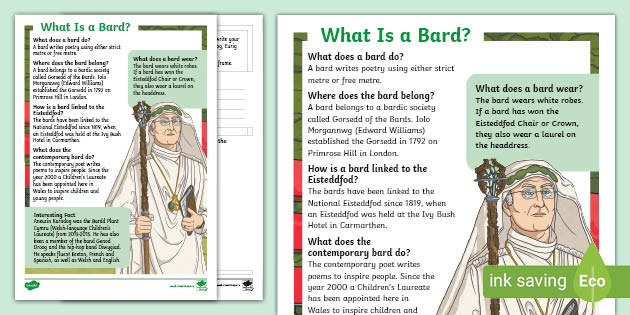 Welsh Bards: Create Your Own Fact File Activity Sheet