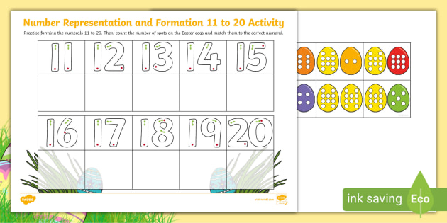 Easter Themed Number Representation and Formation 11 to 20 Activity
