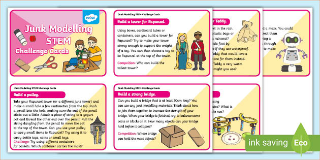 KS1 - STEM Team Building - Challenge Cards - Junk Modelling