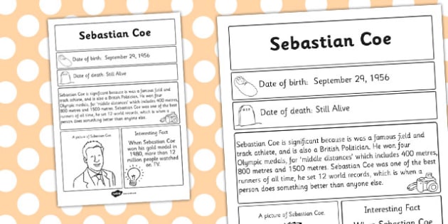 Sebastian Coe Significant Individual Fact Sheet - fact sheet