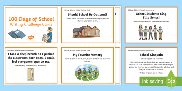 100 Days of School | Writing Challenge Cards | Year 3-6