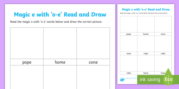 Magic e with 'o-e' Read and Draw Activity Sheet - Split Digraph
