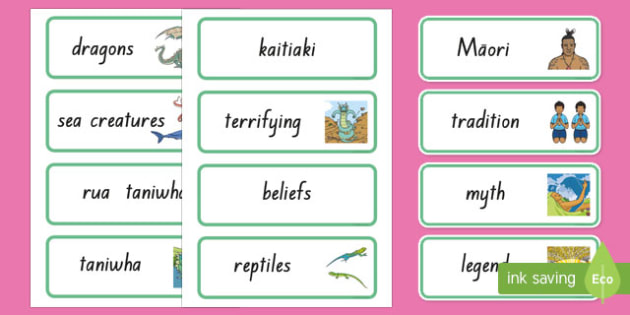 Taniwha Word Cards (teacher made)