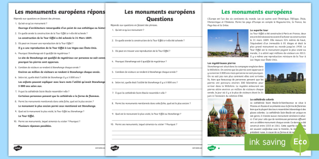 Compréhension écrite : Les monuments européens