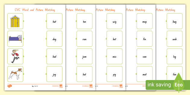 CVC Word and Picture Matching Worksheets (teacher made)