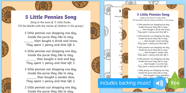 5 Little Pennies Song (teacher made)