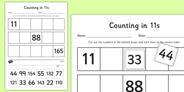 Counting in 11s Cut and Stick Worksheet / Worksheet