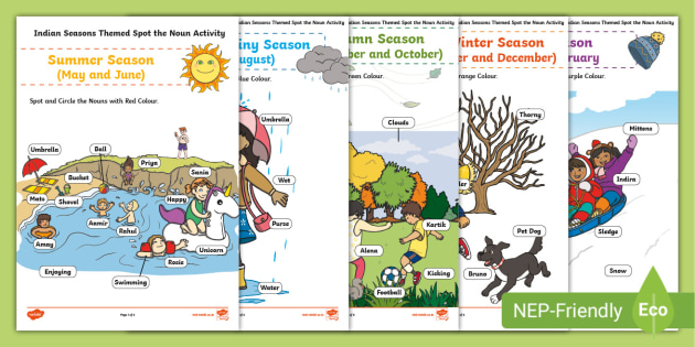 Indian Seasons Themed Spot the Noun Activity Pack