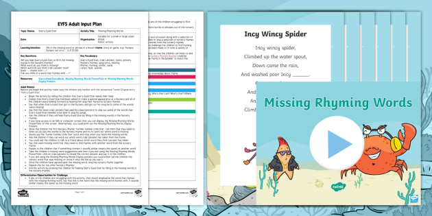 EYFS Missing Rhyming Words Adult Input Plan and Resource Pack