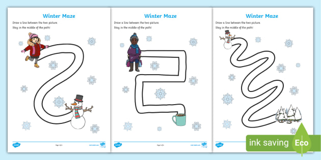 Winter Pencil Control Path Worksheet / Worksheets