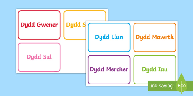 Days of the Week Word Cards Welsh (Teacher-Made)