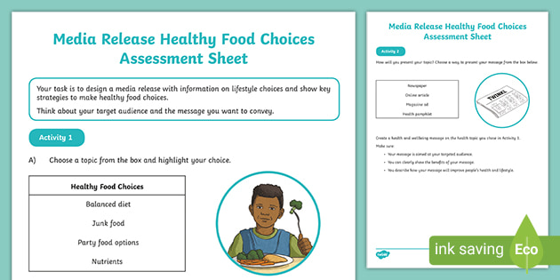 Healthy Food Choices Worksheet - Primary Resources