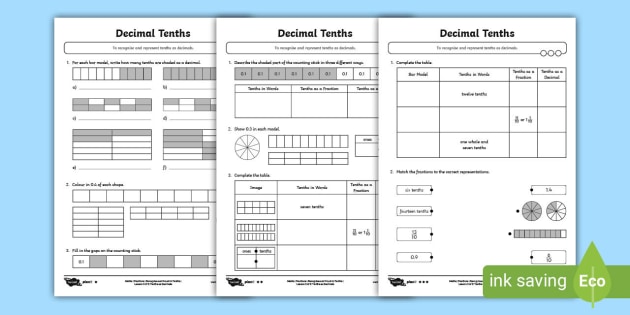 👉 Differentiated Tenths as Decimals Worksheet for Maths