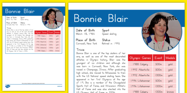 U.S. Olympians: Bonnie Blair Fact File (teacher made)