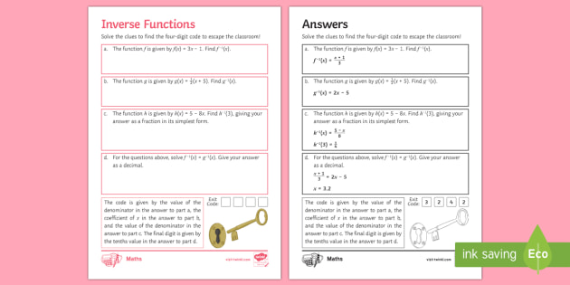 Escape the Room: Inverse Functions Challenge Card