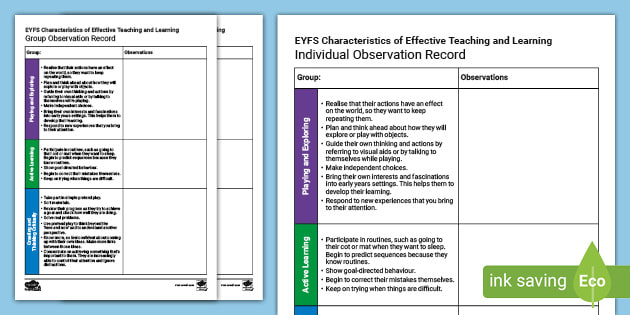 EYFS Characteristics of Effective Teaching & Learning Record