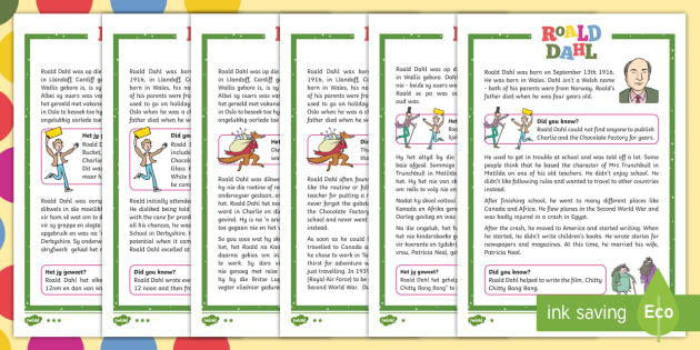 Roald Dahl Differentiated Reading Comprehension Activity English/Afrikaans