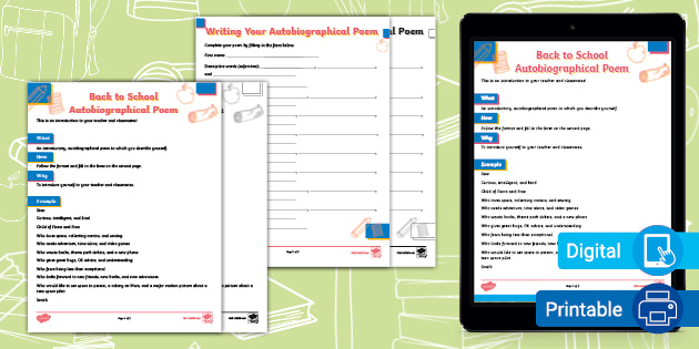 Back to School Autobiographical Poem Activity (teacher made)