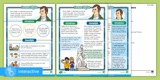 Interactive PDF: KS1 Burns Night Differentiated Reading Comprehension