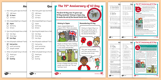 KS1 The 75th Anniversary of VJ Day Differentiated Reading Comprehension