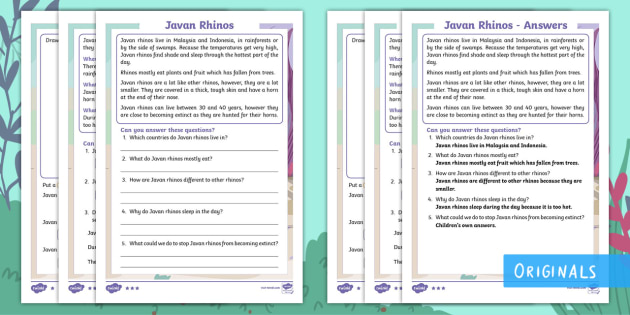 Javan Rhinos Differentiated Worksheet / Worksheets