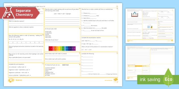 AQA GCSE Chemistry (Separate Science) Unit 4: Chemical Change Higher ...