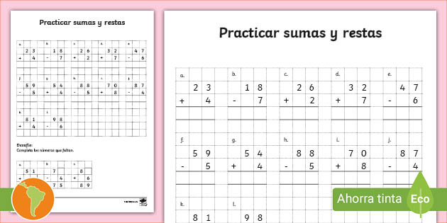 Actividad: Practicar sumas y restas Actividad: Practicar sumas y restas
