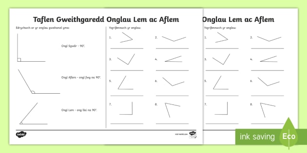Taflen Gweithgaredd Onglau Lem ac Aflem - WL Social Media Requests in Welsh