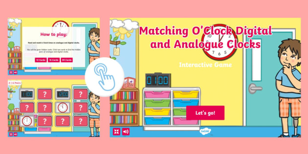 Matching O'Clock Digital and Analogue Clocks Game - Twinkl