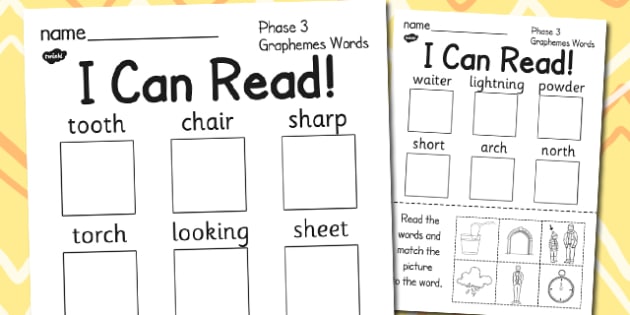 I Can Read Words Combination Two Phase 3 Graphemes Worksheet / Worksheet