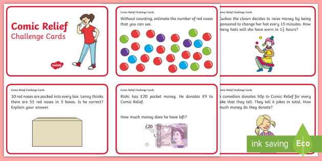 Comic Relief Maths Challenge Cards