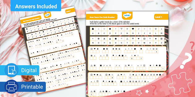 New Year's Eve Secret Code Breaker - L1 - Twinkl Puzzled
