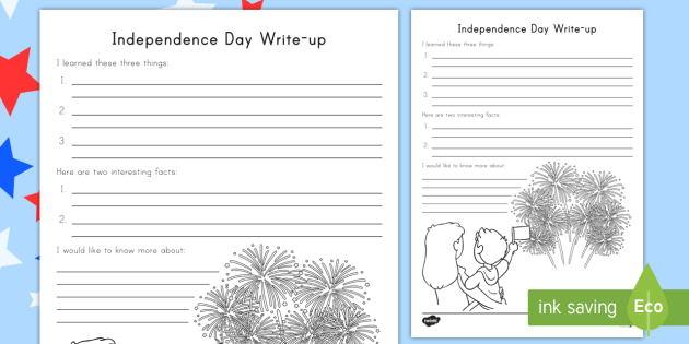 Independence Day Write Up Worksheet - 4th of July activities