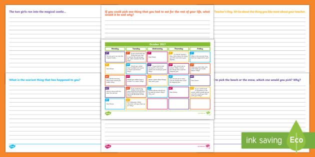 October Writing Prompts Display Calendar (teacher made)